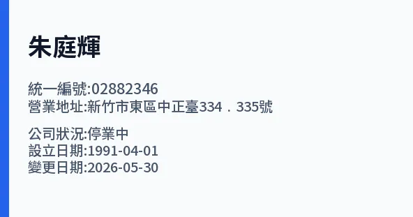 朱庭輝的照片-統編 02882346(新竹市) 公司登記資料與營業項目詳細圖表