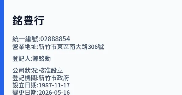 銘豊行的照片-統編 02888854(新竹市) 公司登記資料與營業項目詳細圖表