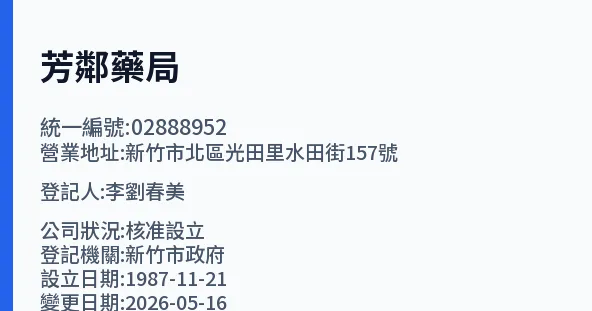 芳鄰藥局的照片-統編 02888952(新竹市) 公司登記資料與營業項目詳細圖表