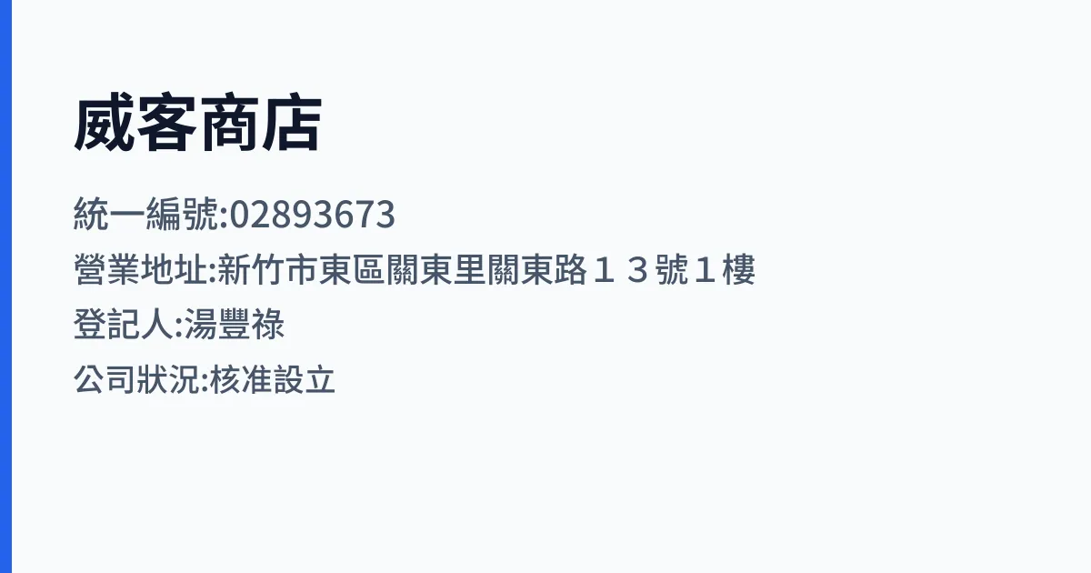 威客商店 - 統編 02893673(新竹市) 公司登記資料與營業項目詳細圖表
