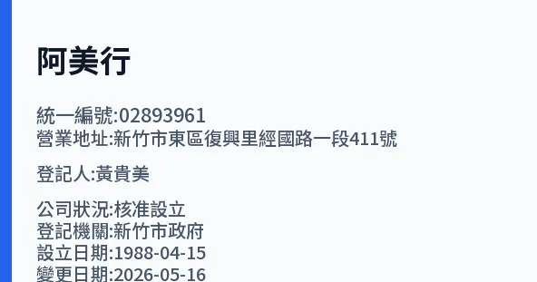 阿美行的照片-統編 02893961(新竹市) 公司登記資料與營業項目詳細圖表
