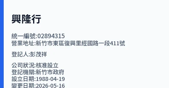 興隆行的照片-統編 02894315(新竹市) 公司登記資料與營業項目詳細圖表