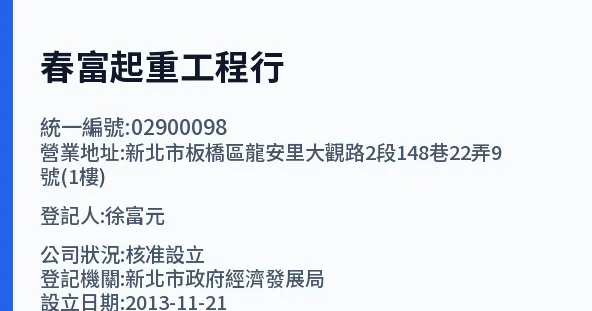 春富起重工程行的照片-統編 02900098(新北市) 公司登記資料與營業項目詳細圖表