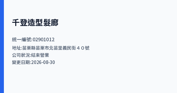 千登造型髮廊的照片-統編 02901012(苗栗縣) 公司登記資料與營業項目詳細圖表