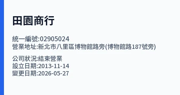 田園商行的照片-統編 02905024(新北市) 公司登記資料與營業項目詳細圖表