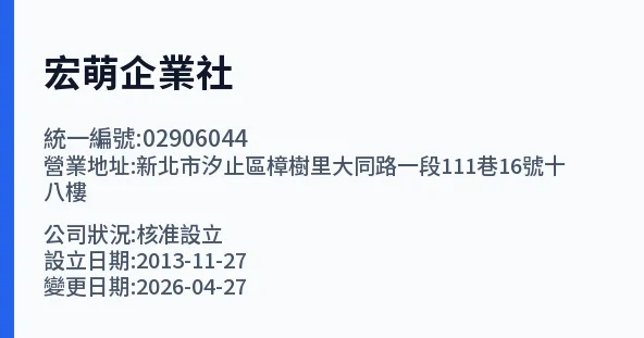 宏萌企業社的照片-統編 02906044(新北市) 公司登記資料與營業項目詳細圖表