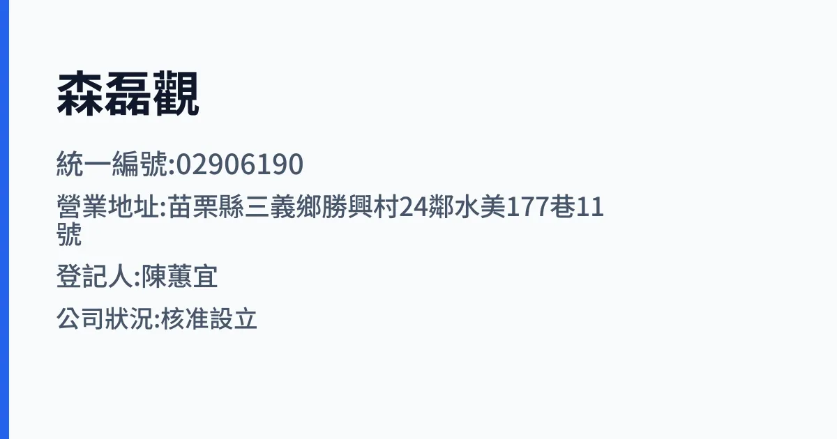 森磊觀 - 統編 02906190(苗栗縣) 公司登記資料與營業項目詳細圖表