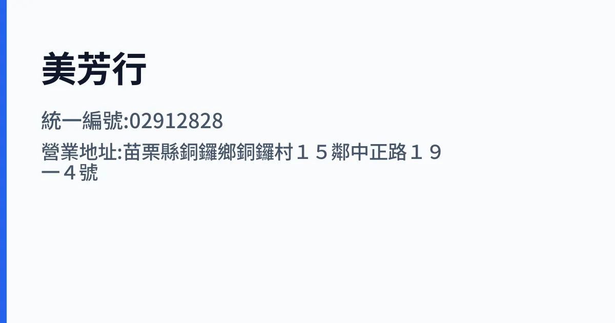 美芳行 - 統編 02912828(苗栗縣) 公司登記資料與營業項目詳細圖表