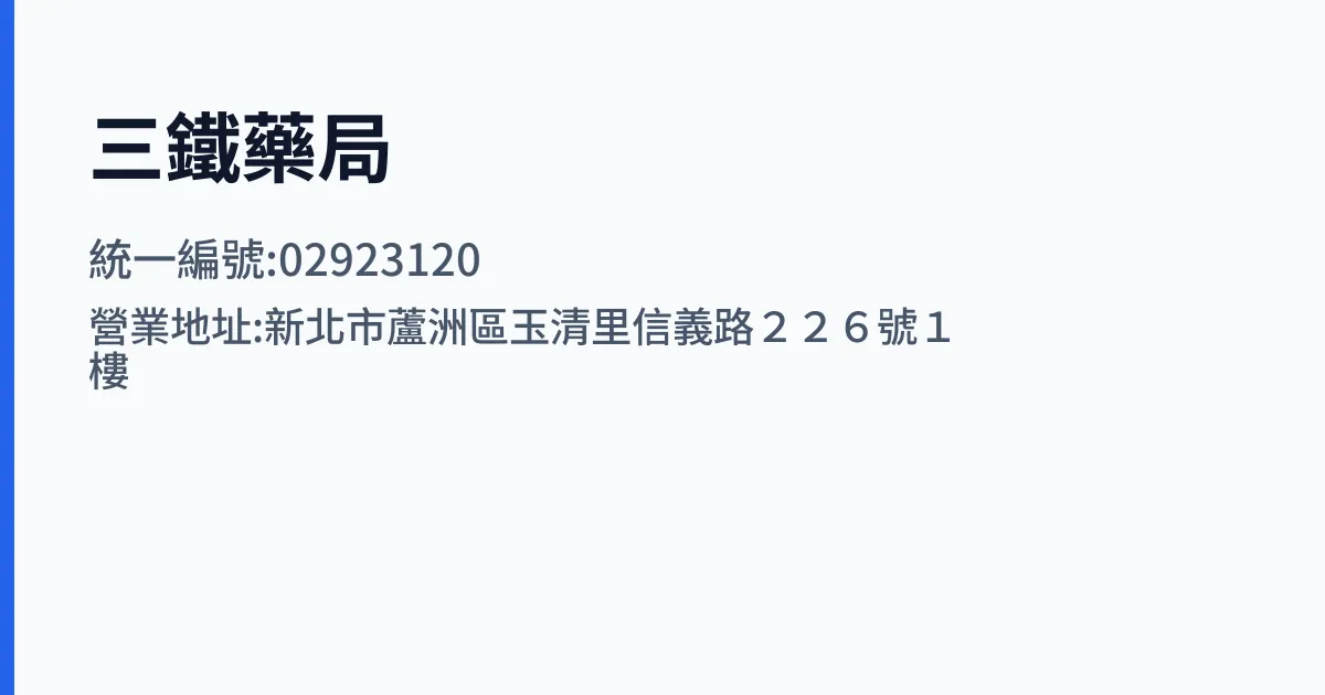 三鐵藥局 - 統編 02923120(新北市) 公司登記資料與營業項目詳細圖表
