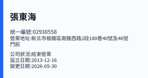 張東海的照片-統編 02930558(新北市) 公司登記資料與營業項目詳細圖表