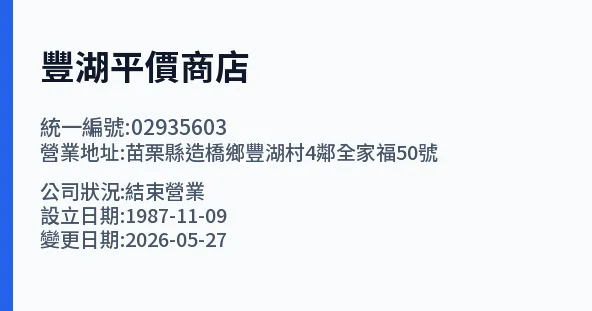 豐湖平價商店的照片-統編 02935603(苗栗縣) 公司登記資料與營業項目詳細圖表