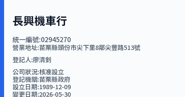 長興機車行的照片-統編 02945270(苗栗縣) 公司登記資料與營業項目詳細圖表