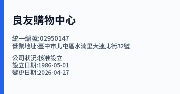 良友購物中心的照片-統編 02950147(臺中市) 公司登記資料與營業項目詳細圖表