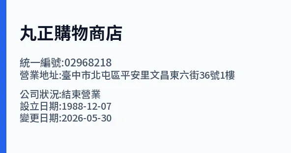 丸正購物商店的照片-統編 02968218(臺中市) 公司登記資料與營業項目詳細圖表
