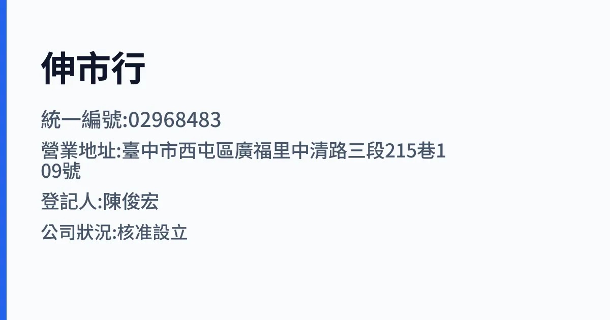 伸市行 - 統編 02968483(臺中市) 公司登記資料與營業項目詳細圖表