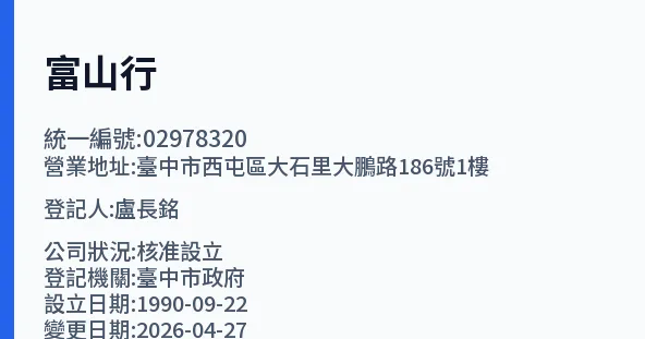 富山行的照片-統編 02978320(臺中市) 公司登記資料與營業項目詳細圖表