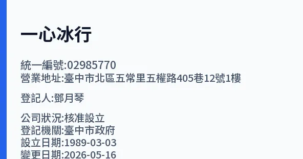 一心冰行的照片-統編 02985770(臺中市) 公司登記資料與營業項目詳細圖表