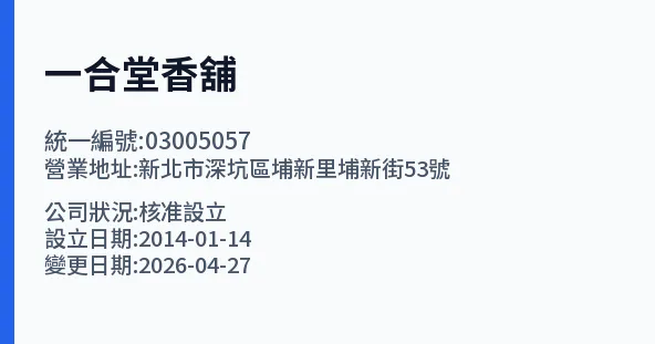 一合堂香舖的照片-統編 03005057(新北市) 公司登記資料與營業項目詳細圖表