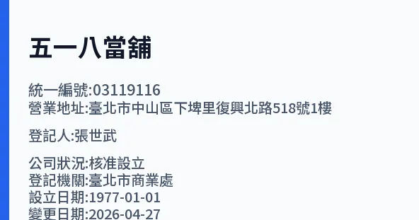 五一八當舖的照片-統編 03119116(臺北市) 公司登記資料與營業項目詳細圖表