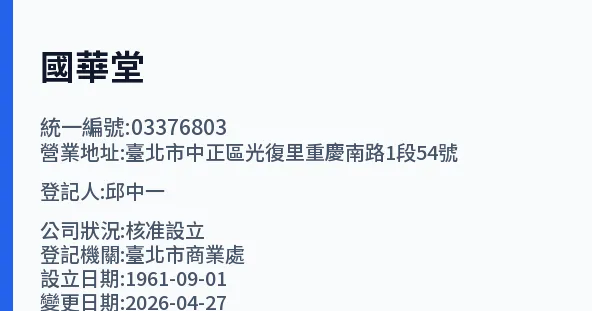 國華堂的照片-統編 03376803(臺北市) 公司登記資料與營業項目詳細圖表