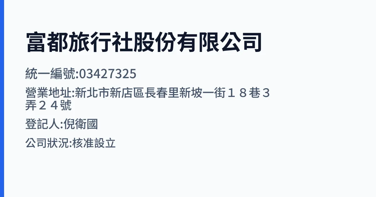 富都旅行社股份有限公司 - 統編 03427325(新北市) 公司登記資料與營業項目詳細圖表