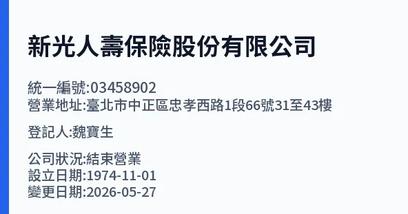 新光人壽保險股份有限公司的照片-統編 03458902(臺北市) 公司登記資料與營業項目詳細圖表