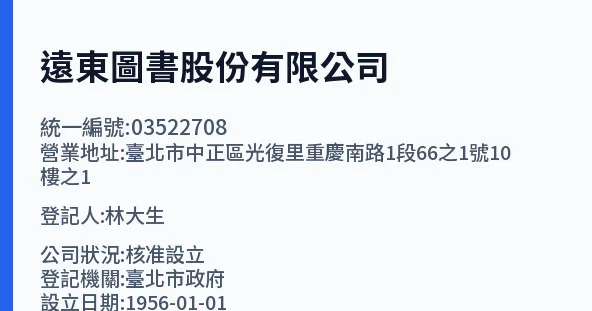 遠東圖書股份有限公司的照片-統編 03522708(臺北市) 公司登記資料與營業項目詳細圖表