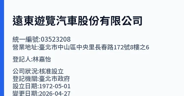 遠東遊覽汽車股份有限公司的照片-統編 03523208(臺北市) 公司登記資料與營業項目詳細圖表