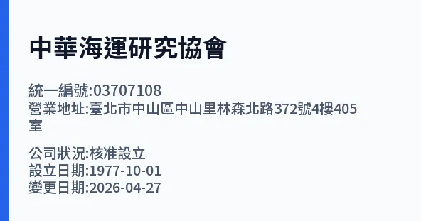 中華海運研究協會的照片-統編 03707108(臺北市) 公司登記資料與營業項目詳細圖表