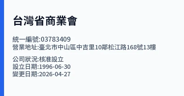 台灣省商業會的照片-統編 03783409(臺北市) 公司登記資料與營業項目詳細圖表