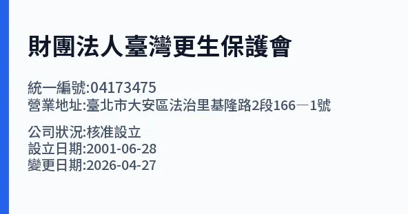 財團法人臺灣更生保護會的照片-統編 04173475(臺北市) 公司登記資料與營業項目詳細圖表