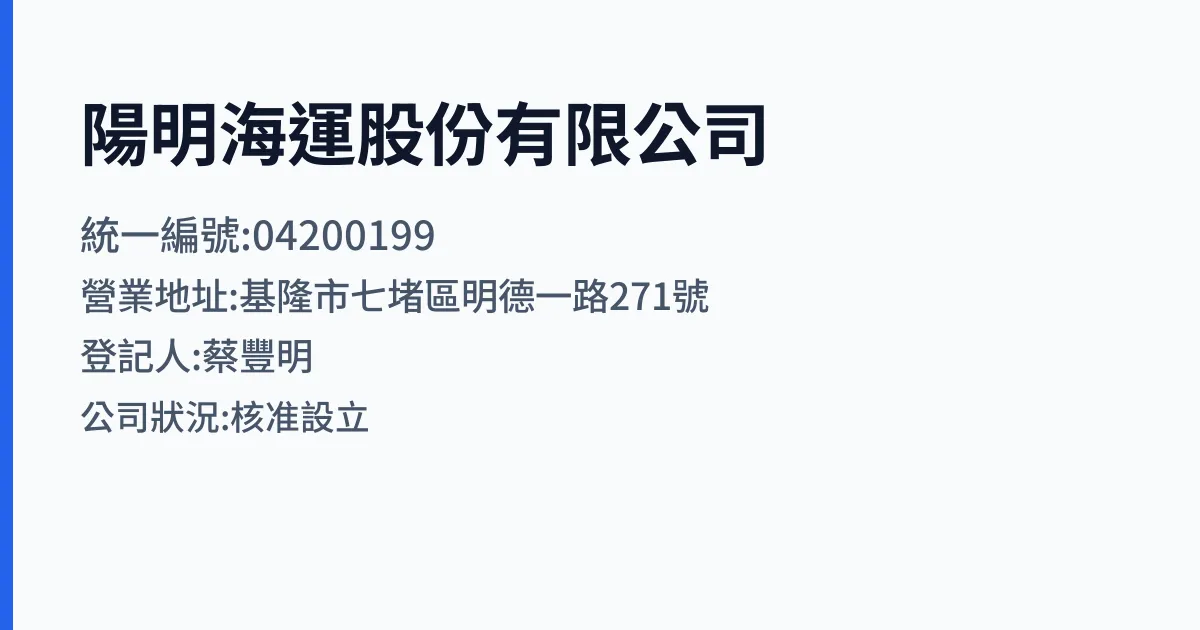 陽明海運股份有限公司 - 統編 04200199(基隆市) 公司登記資料與營業項目詳細圖表