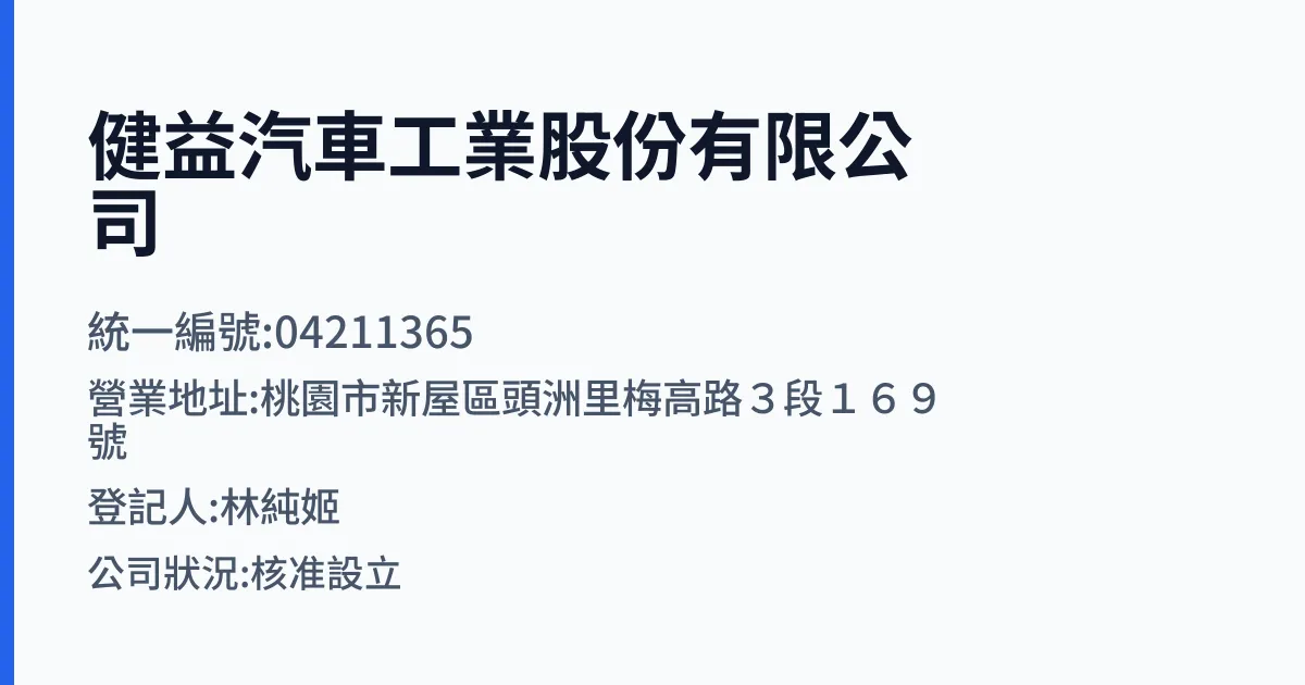 健益汽車工業股份有限公司 - 統編 04211365（桃園市） 公司登記資料與營業項目詳細圖表