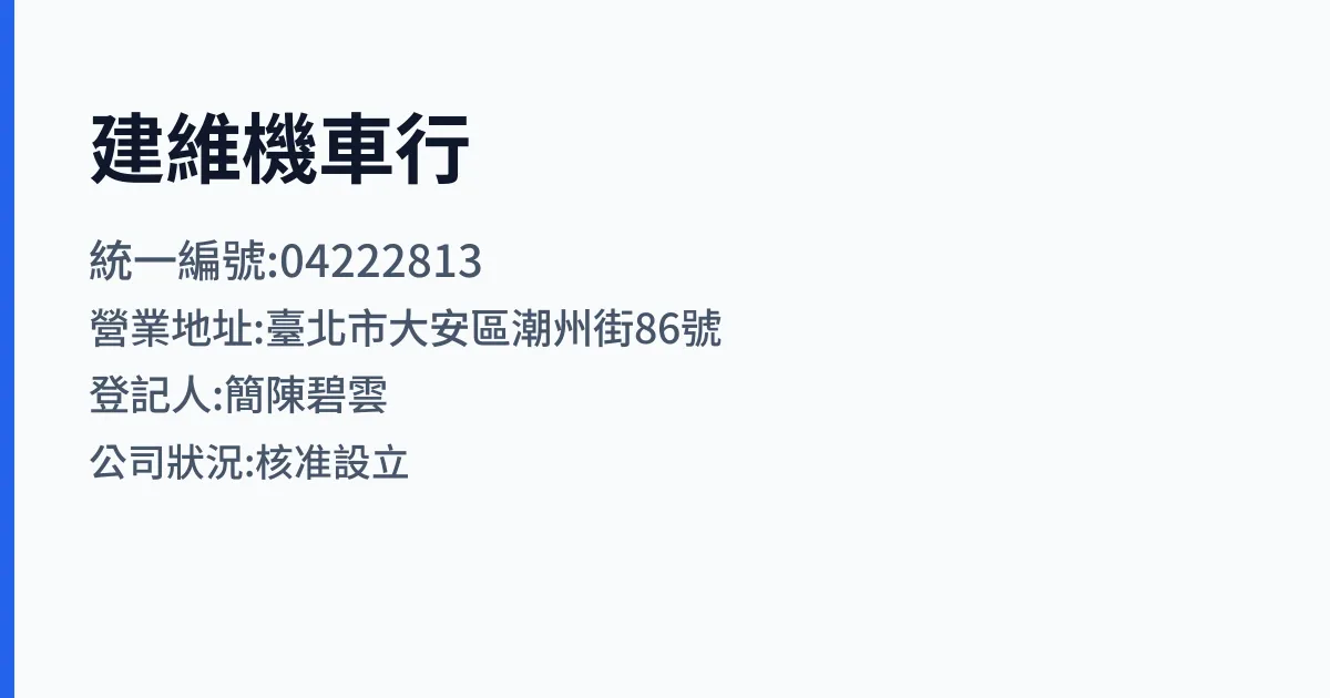 建維機車行 - 統編 04222813(臺北市) 公司登記資料與營業項目詳細圖表