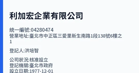 利加宏企業有限公司的照片-統編 04280474(臺北市) 公司登記資料與營業項目詳細圖表