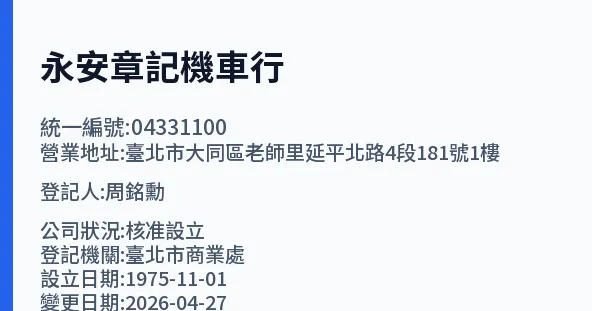 永安章記機車行的照片-統編 04331100(臺北市) 公司登記資料與營業項目詳細圖表