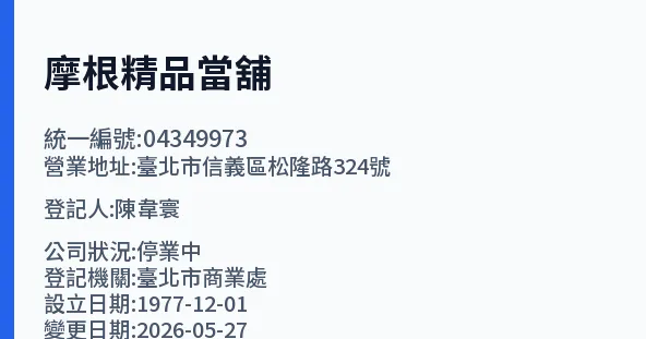 摩根精品當舖的照片-統編 04349973(臺北市) 公司登記資料與營業項目詳細圖表