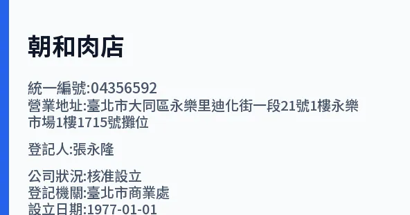 朝和肉店的照片-統編 04356592(臺北市) 公司登記資料與營業項目詳細圖表