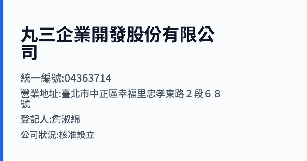 丸三企業開發股份有限公司 - 統編 04363714(臺北市) 公司登記資料與營業項目詳細圖表