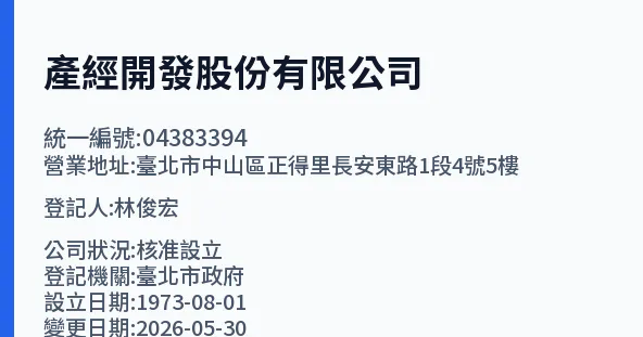 產經開發股份有限公司的照片-統編 04383394(臺北市) 公司登記資料與營業項目詳細圖表