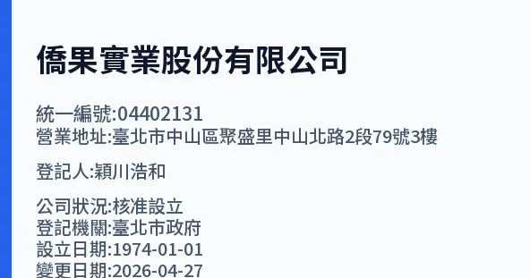 僑果實業股份有限公司的照片-統編 04402131(臺北市) 公司登記資料與營業項目詳細圖表