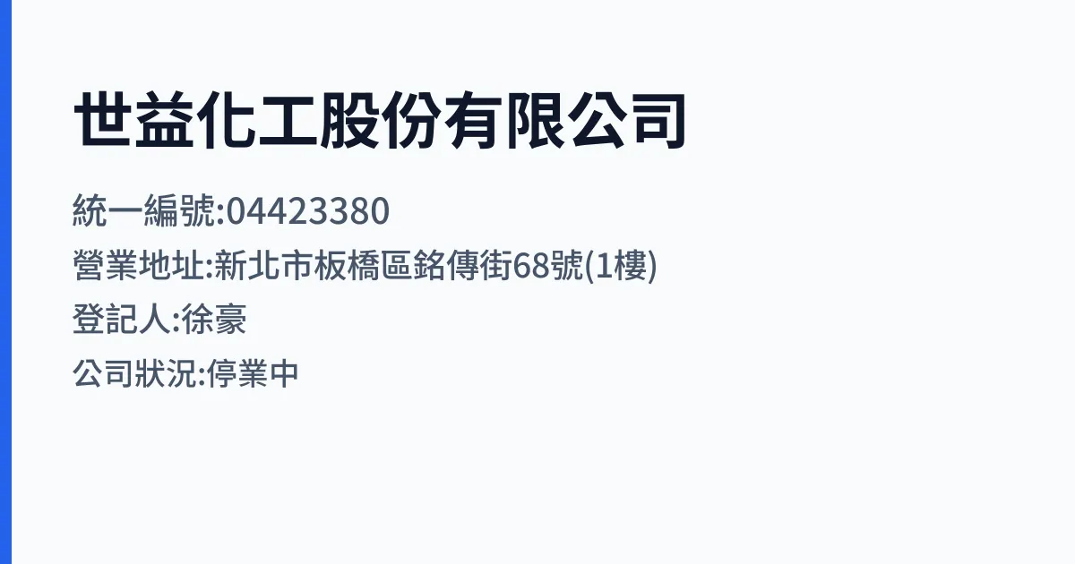 世益化工股份有限公司 - 統編 04423380(新北市) 公司登記資料與營業項目詳細圖表