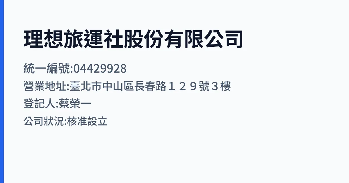 理想旅運社股份有限公司 - 統編 04429928(臺北市) 公司登記資料與營業項目詳細圖表