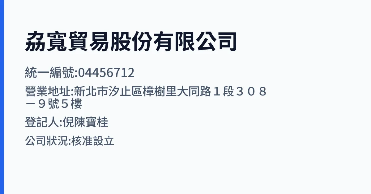 劦寬貿易股份有限公司 - 統編 04456712(新北市) 公司登記資料與營業項目詳細圖表