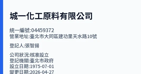 城一化工原料有限公司的照片-統編 04459372(臺北市) 公司登記資料與營業項目詳細圖表