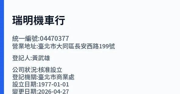瑞明機車行的照片-統編 04470377(臺北市) 公司登記資料與營業項目詳細圖表
