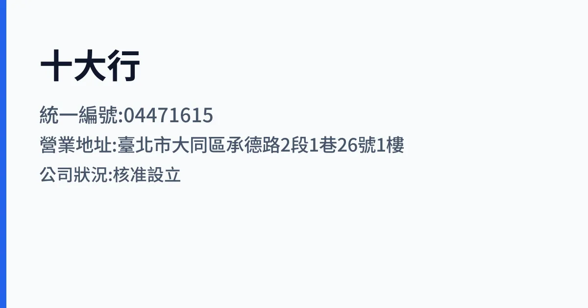 十大行 - 統編 04471615(臺北市) 公司登記資料與營業項目詳細圖表