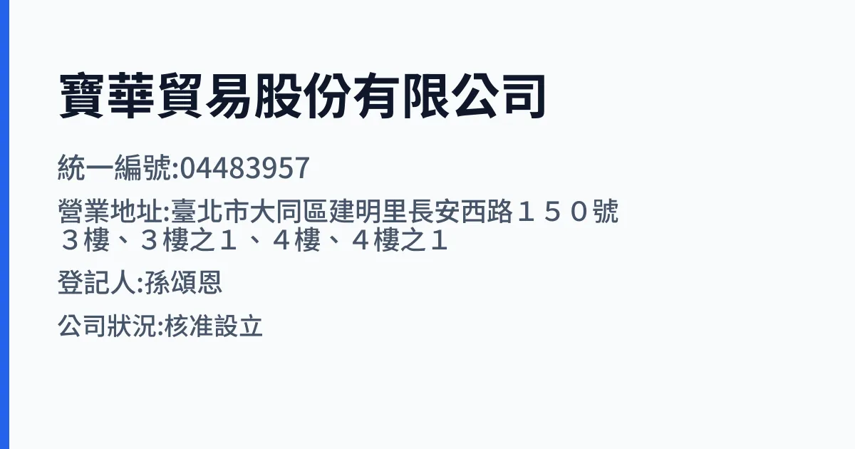 寶華貿易股份有限公司 - 統編 04483957(臺北市) 公司登記資料與營業項目詳細圖表