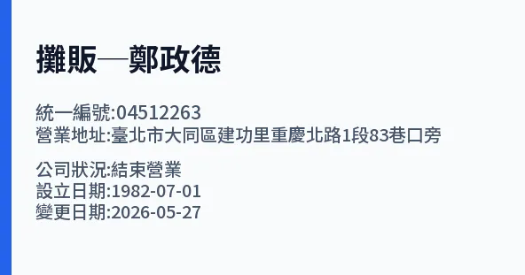 攤販─鄭政德的照片-統編 04512263(臺北市) 公司登記資料與營業項目詳細圖表
