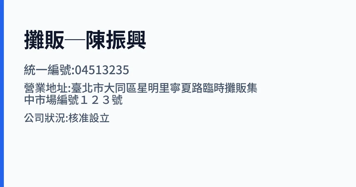 攤販─陳振興 - 統編 04513235(臺北市) 公司登記資料與營業項目詳細圖表